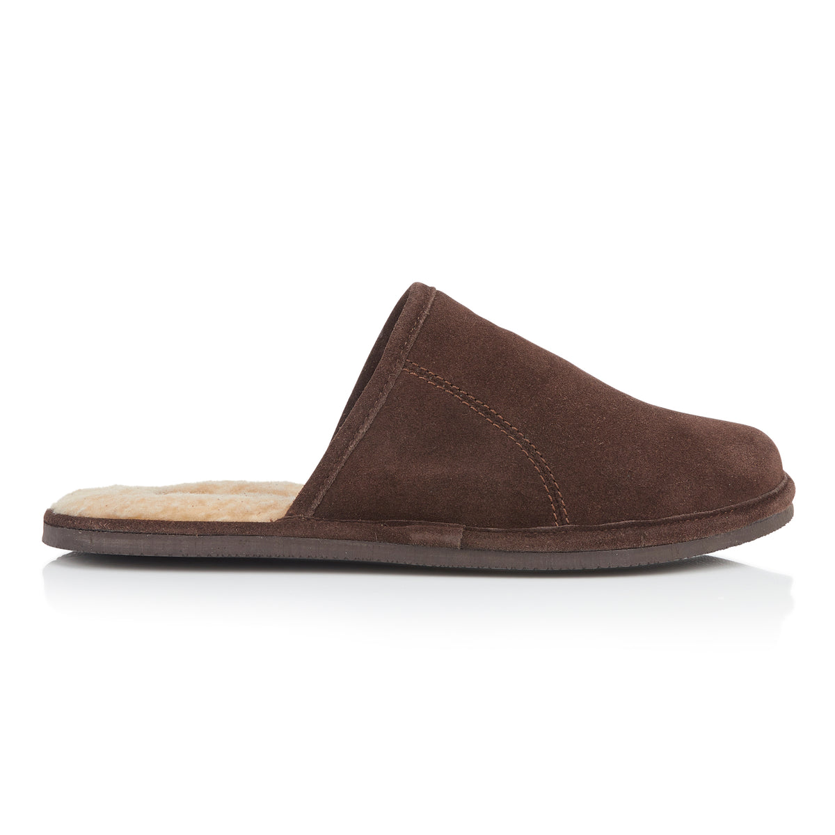 Edward Mens Suede Leather Fleece Slide Slippers - Brown