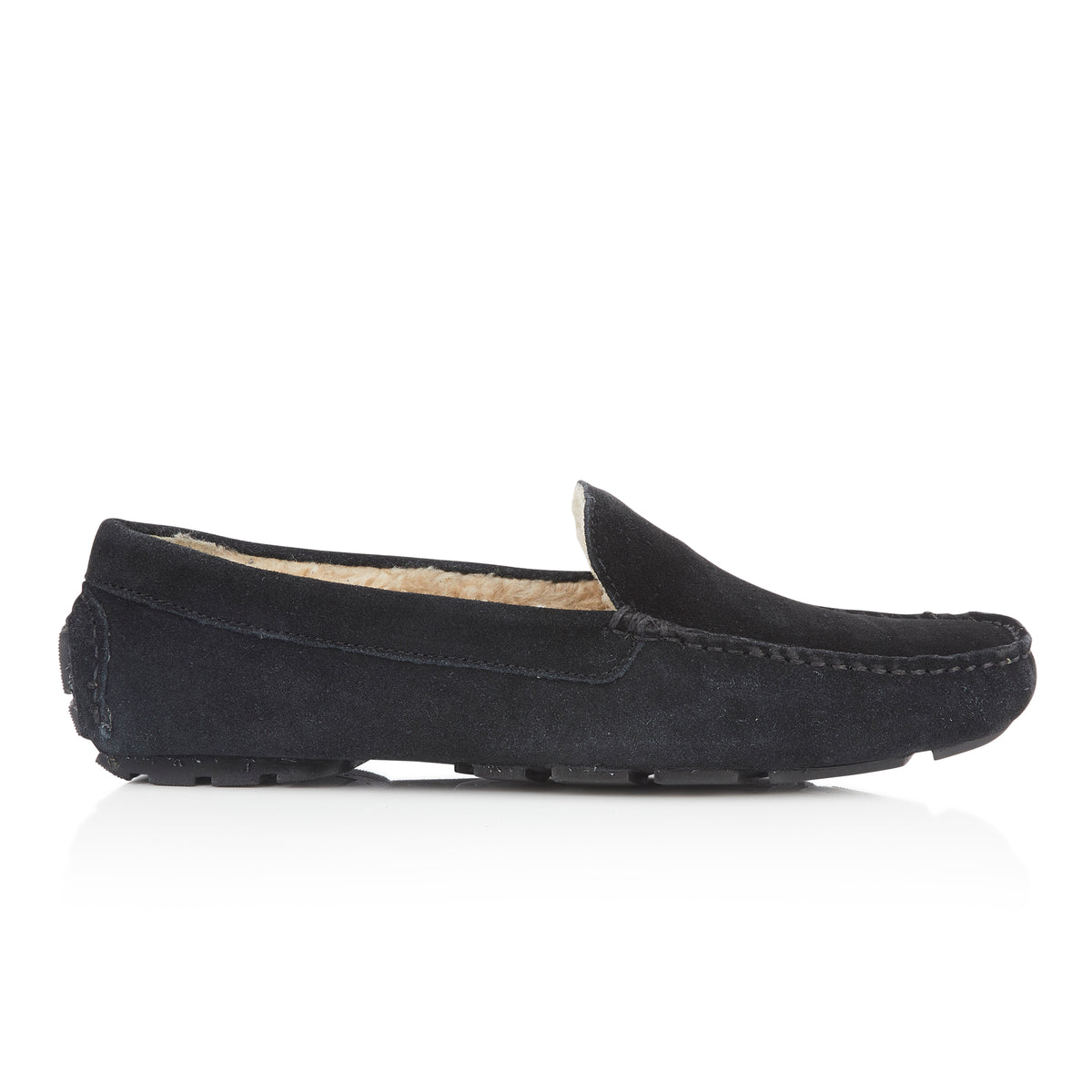 Lawrence Mens Suede Leather Fleece Loafer Slippers Black | Luxury