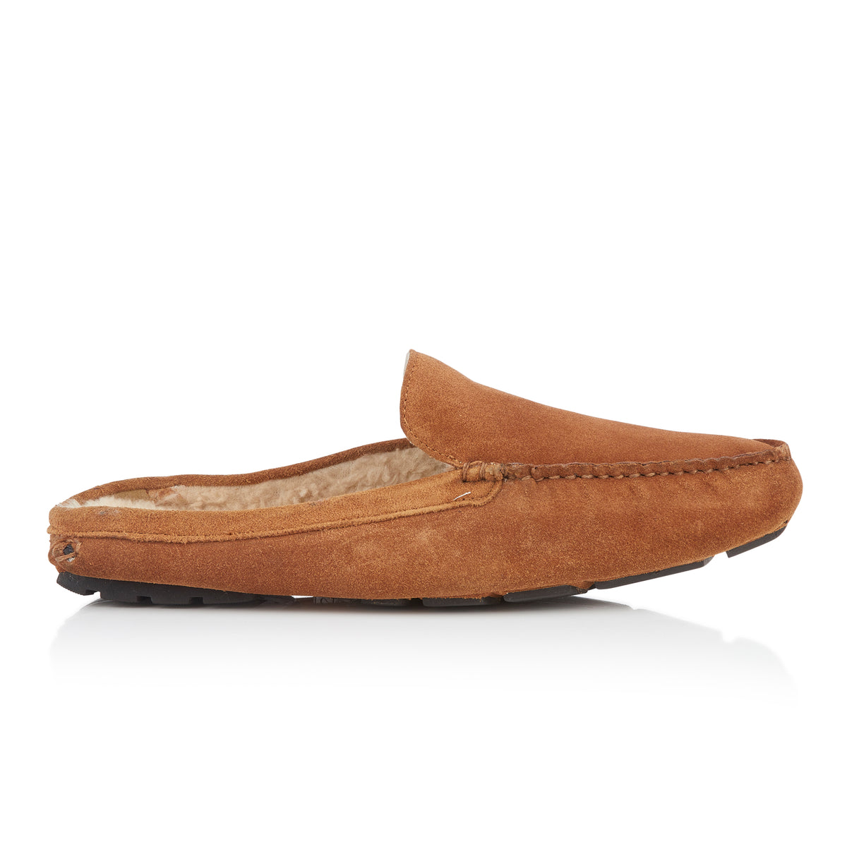 Rupert Mens Suede Leather Fleece Loafer Slide Slippers Tan