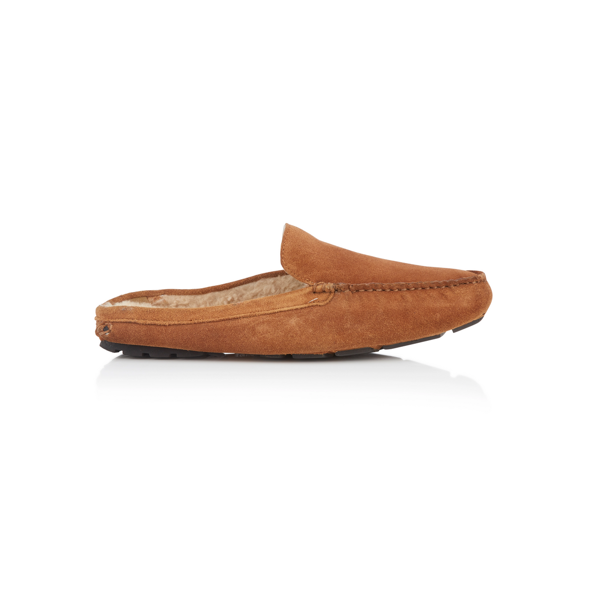 Rupert Mens Suede Leather Fleece Loafer Slide Slippers Tan
